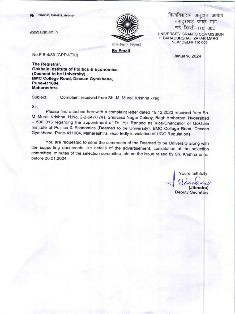UGC Letter To GIPE 15 Jan 2024 | PDF | Government Of India ...