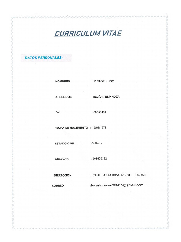 CV de Victor Hugo Inoñan Espinoza | PDF