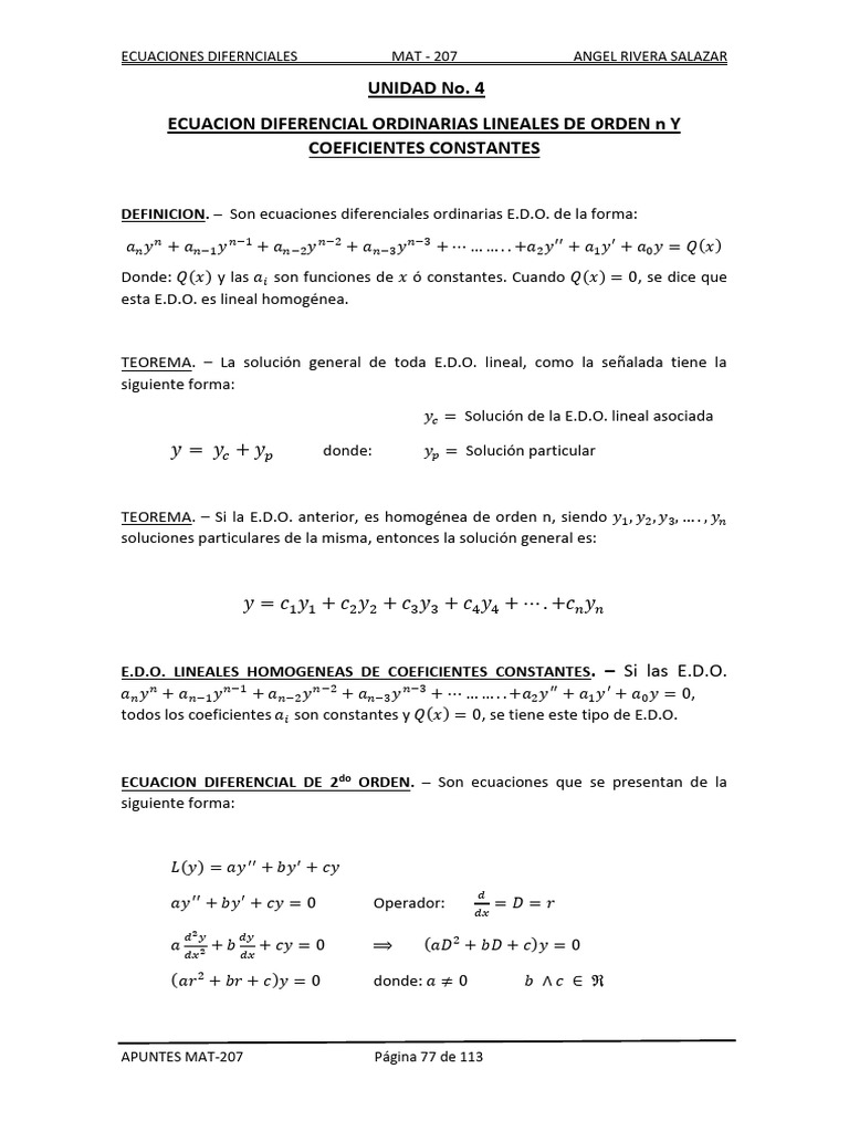 MAT-207 Unidad 4 P1 | PDF | Ecuaciones | Linealidad