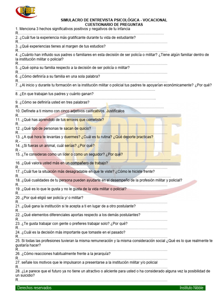 Cuestionario de Preguntas Entrevista | PDF