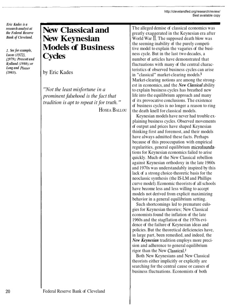 New Classical and New Keynesian Models of Business Cycles | PDF ...