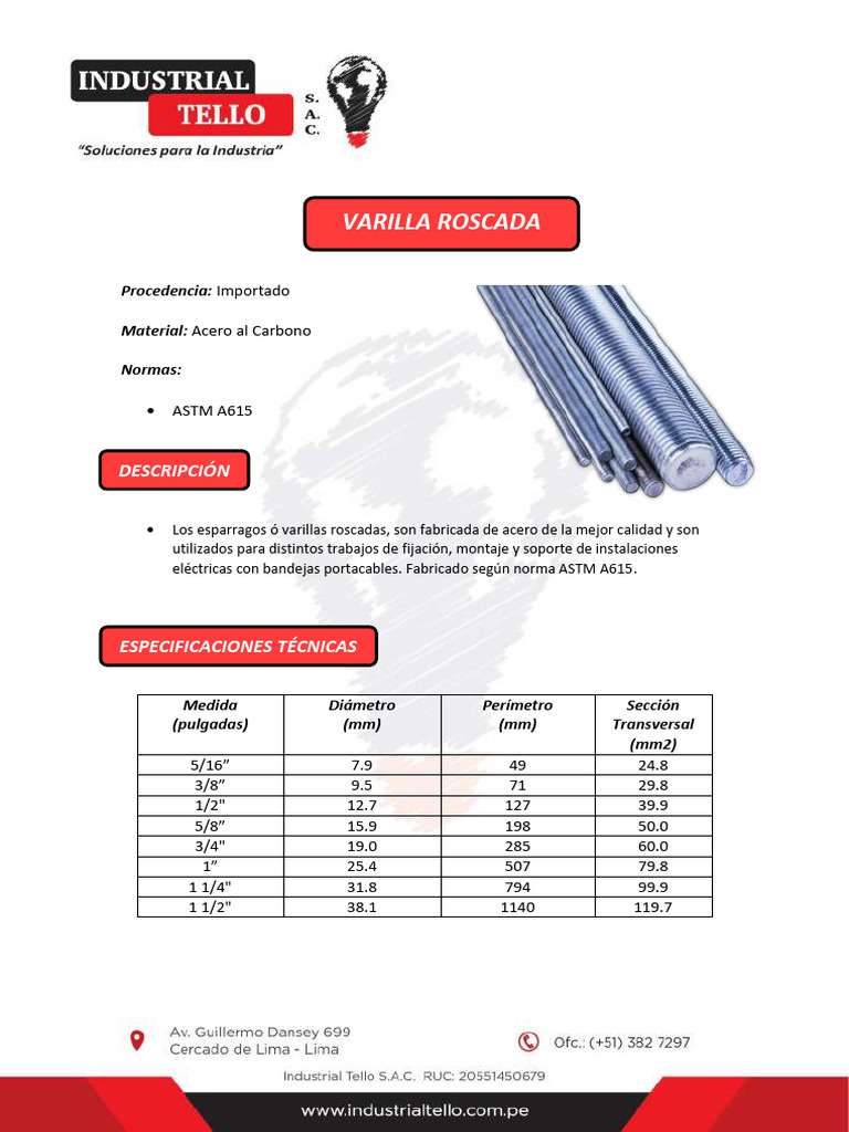 Ficha Tecnica Varilla Roscada | PDF