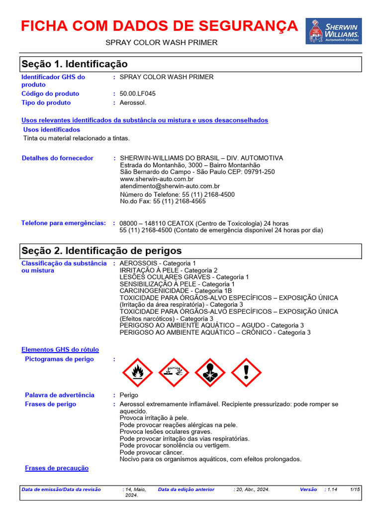 Segurança do Spray Color Wash Primer | PDF