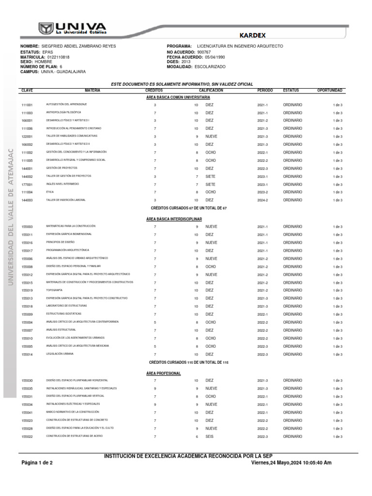 Kardex 2024 Junio | PDF | Ingeniería