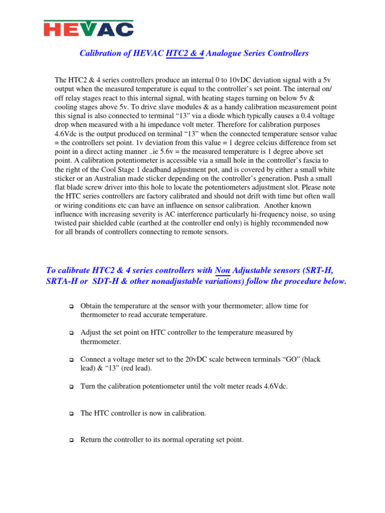 Calibration of Hevac HTC Analogue Series Controllers Inc Adj | PDF ...