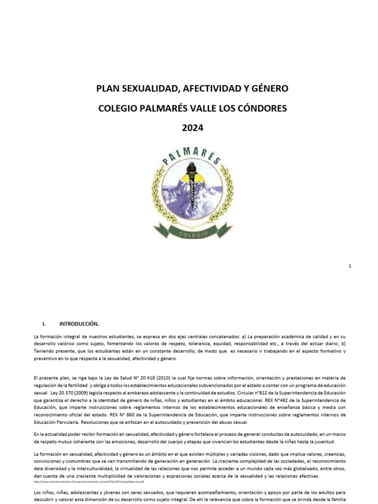 Plan Sexualidad 2024 Los Cóndores | Pdf | La Sexualidad Humana 