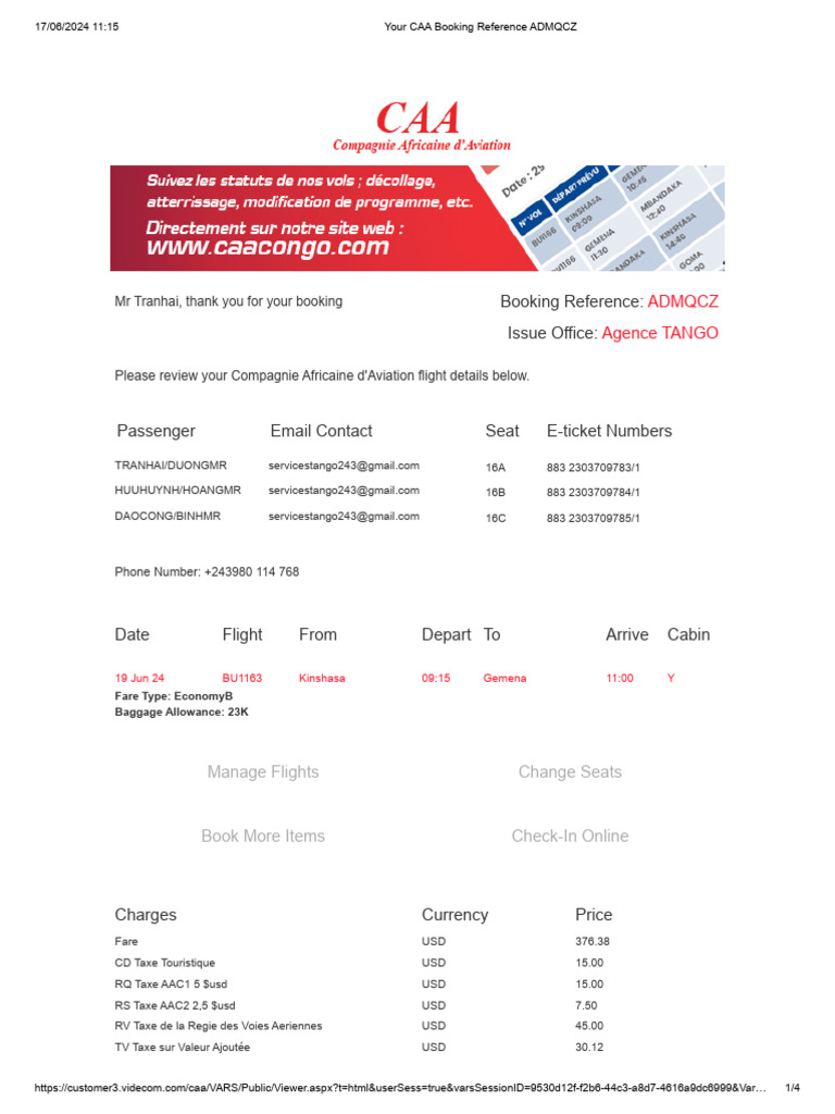Flight Booking Confirmation for CAA | PDF | Airlines | Aviation