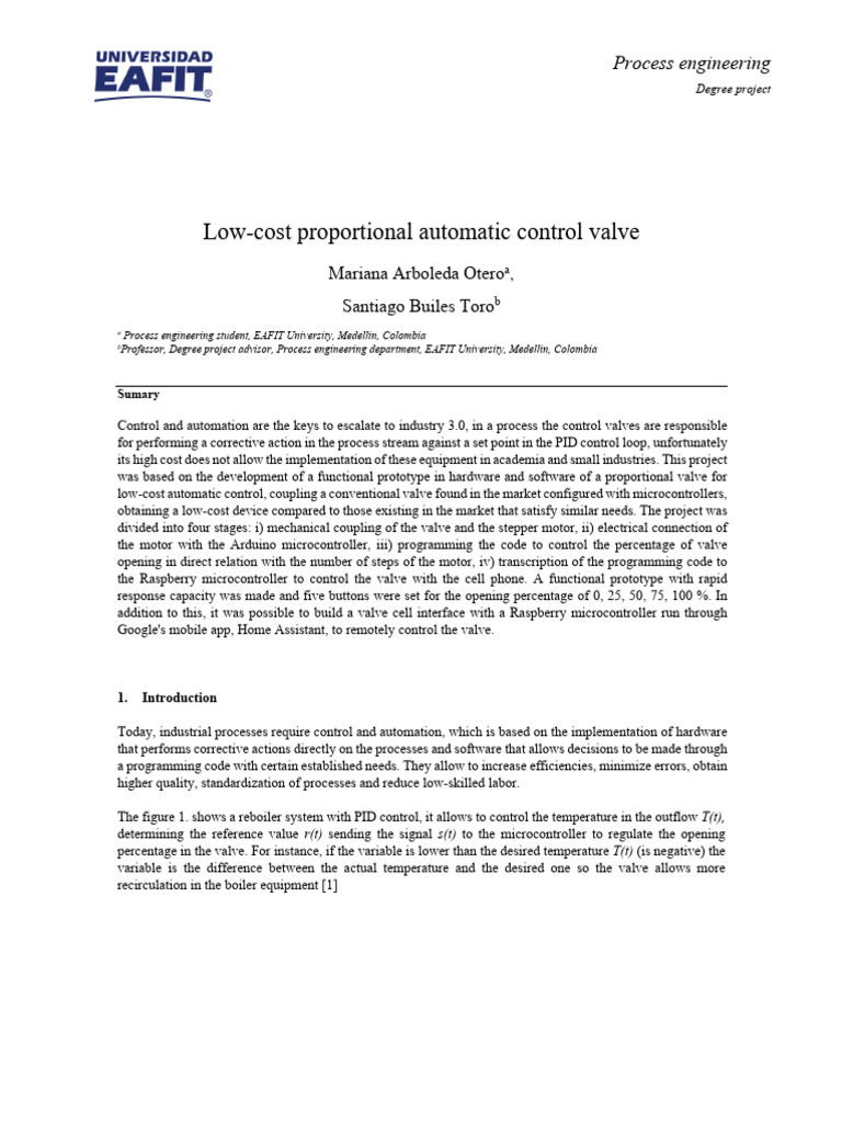 Low-Cost Proportional Control Valve Prototype | PDF | Automation | Actuator