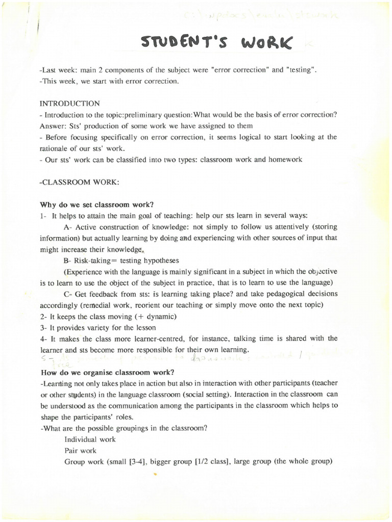 Students Work Notes and Reading Assignment | PDF