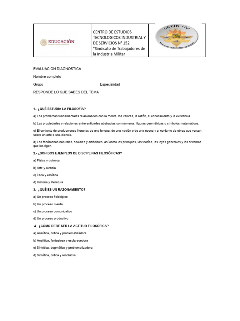 Evaluacion Diagnostica | PDF | Verdad | Conocimiento