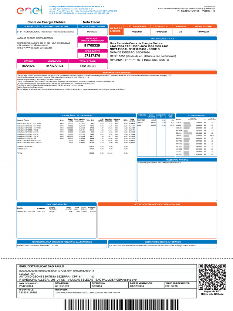 Fatura Enel | PDF | Serviços financeiros | Bancos