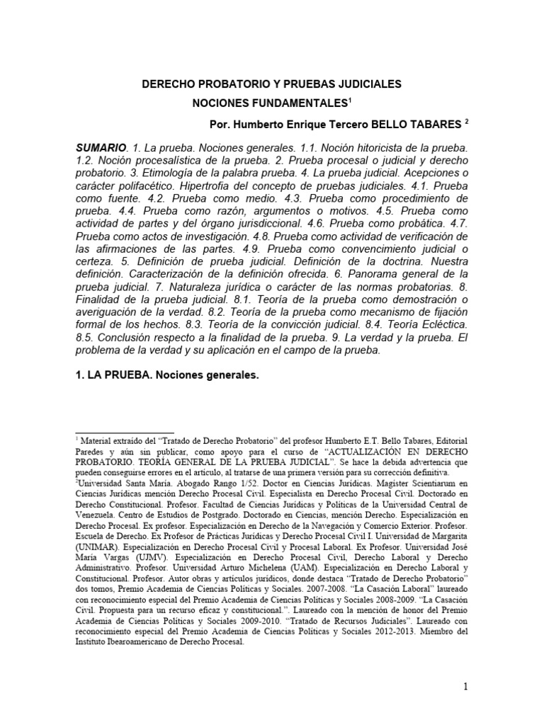 Material Curso General Probatorio. Nociones Fundamentales de La Prueba ...