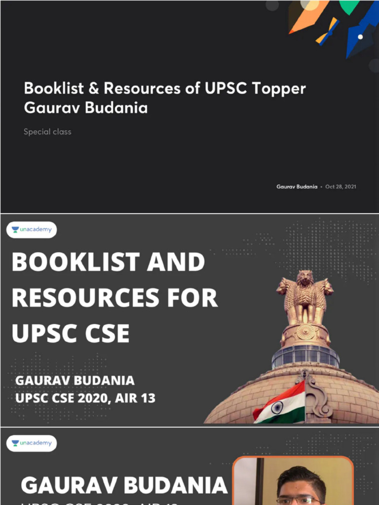 Booklist Resources of UPSC Topper Gaurav Budania No Anno | PDF