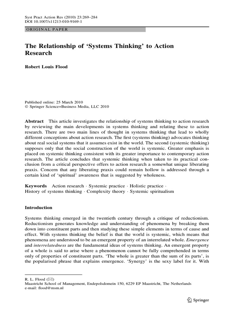 The Relationship of Systems Thinking' To Action - FLOOD R. (2010) | PDF | Systems Theory | System