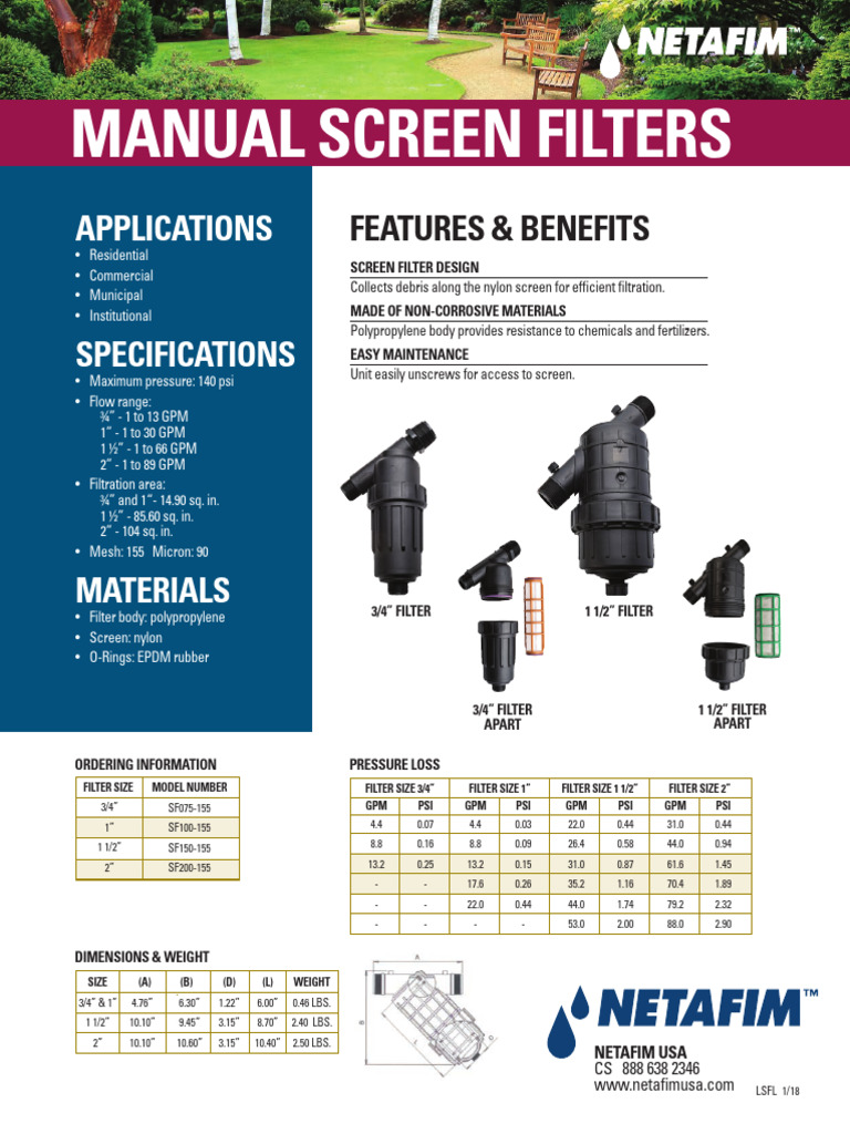 Manual Screen Filters Specifications & Benefits | PDF | Filtration ...