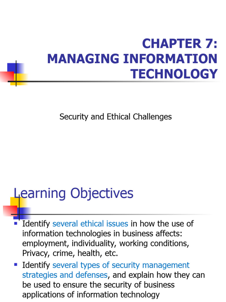 MIS CH 7 Managing IT Ethical and Security Challenges | PDF | Security ...