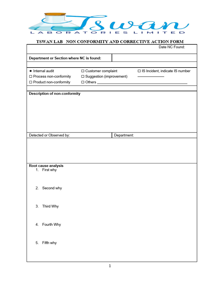 TswanLab Nonconformity - Corrective - Preventive - Action - Form | PDF ...