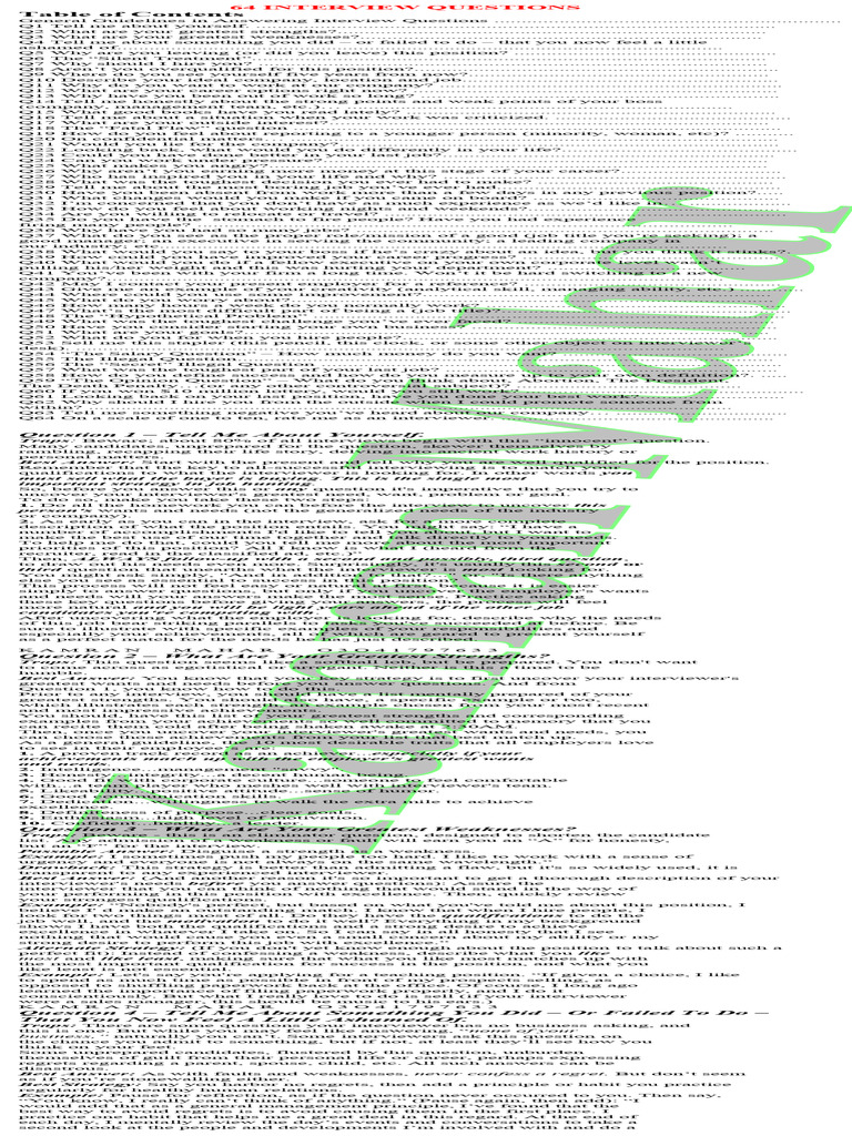 Essential Interview Questions Guide | PDF | Experience | Sales