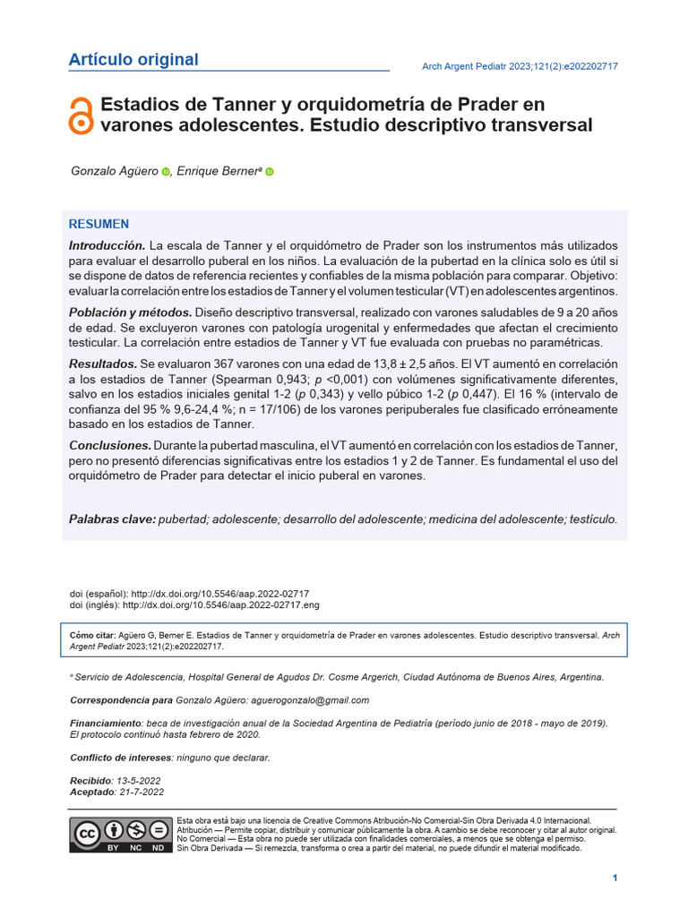 Estadios de Tanner y Orquidometría de Prader en Varones Adolescentes ...