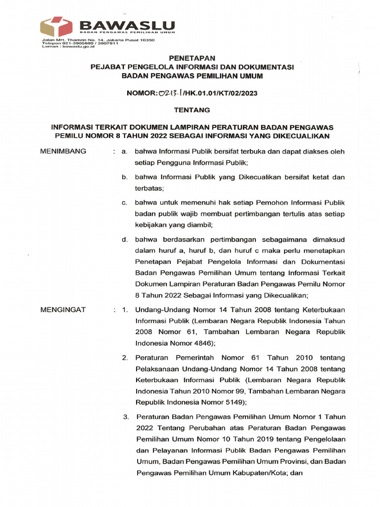 1693914717857-Penetapan Uji Konsekuensi Perbawaslu 8 | PDF