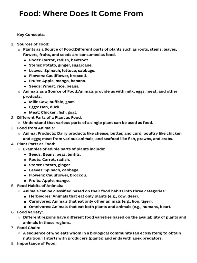 Class 6 CBSE Science - Chapter 1 Food Where Does It Come From - Exam ...