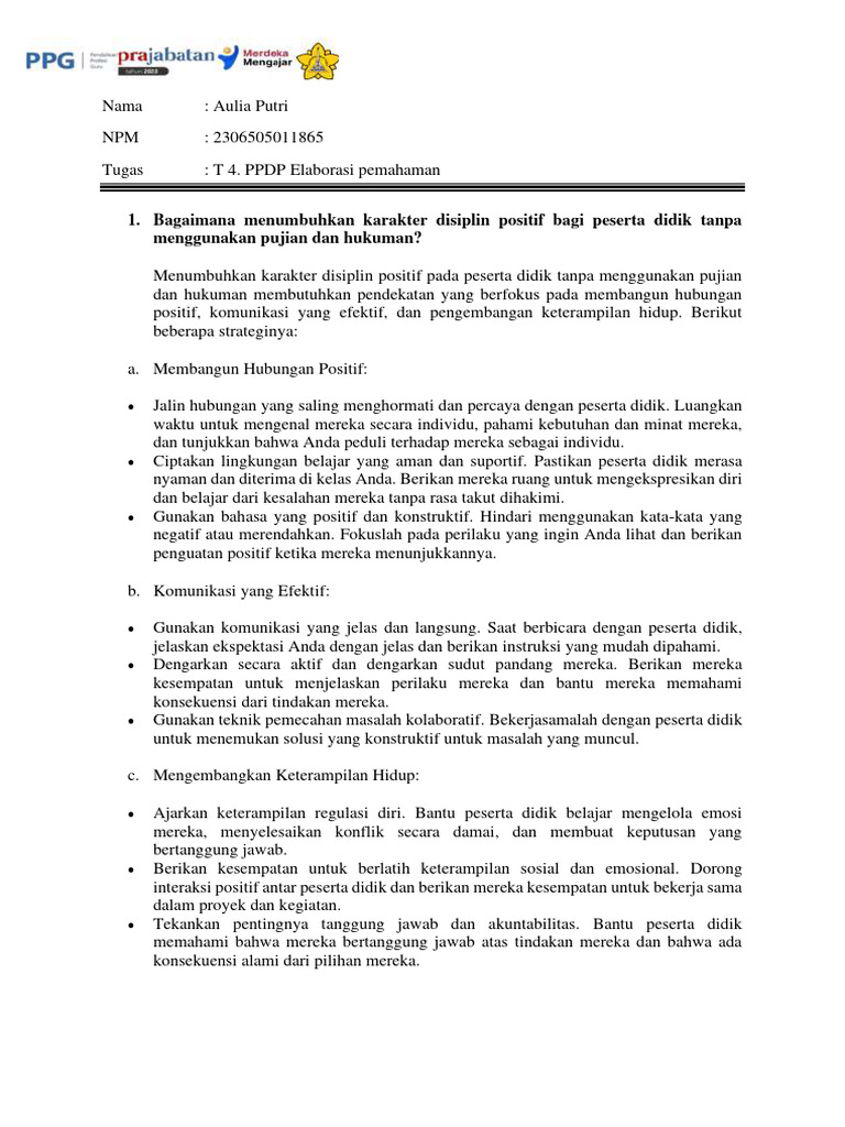 Topik 4. PPDP Elaborasi Pemahaman (Aulia Putr) | PDF | Karier & Perkembangan | Pengembangan Diri