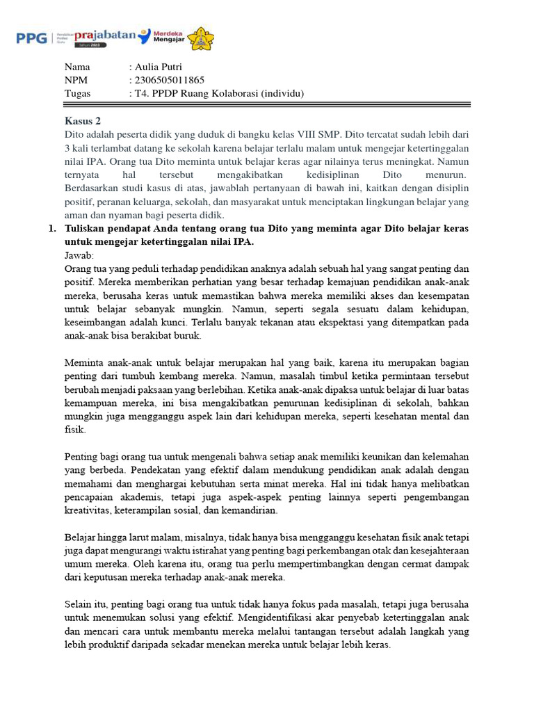 Topik 4 PPDP Ruang Kolaborasi Kasus 2 (Aulia Putri) | PDF
