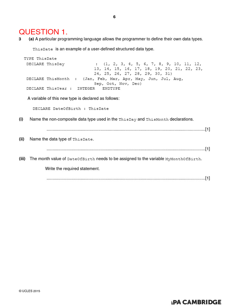 Topical Past papers for Alevels Computer Science | PDF | Pointer (Computer Programming) | Data Type