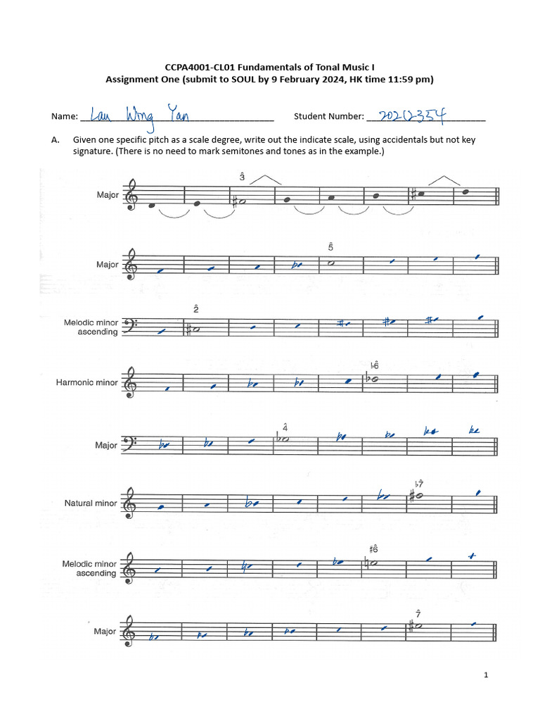Tonal Music Assignment for Lau Wing Yan | PDF | Scale (Music) | Melody