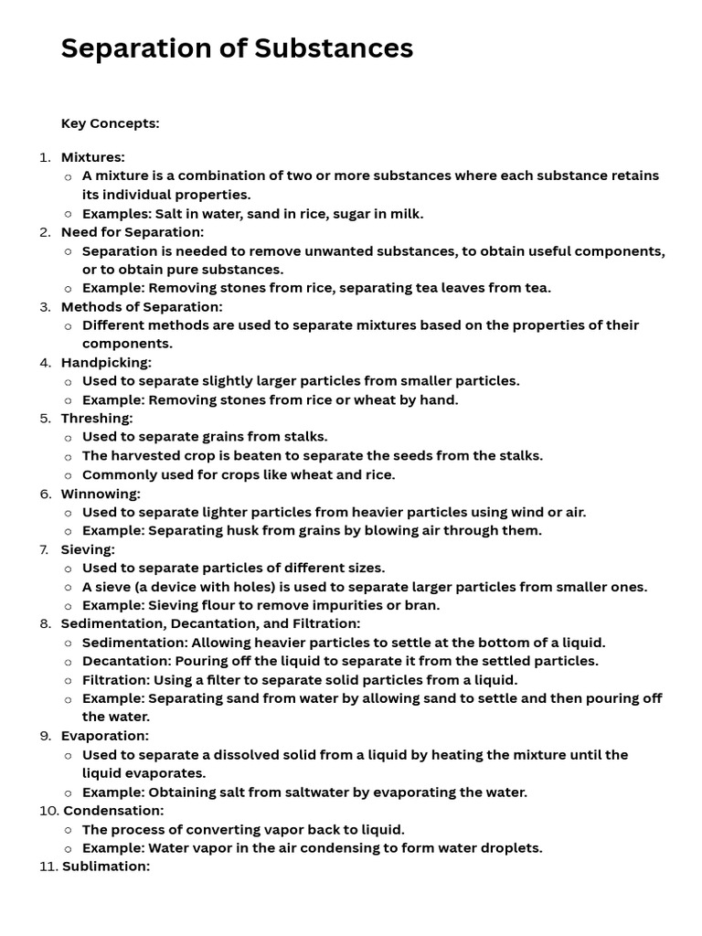 Methods of Separation for Class 6 | PDF | Filtration | Mixture