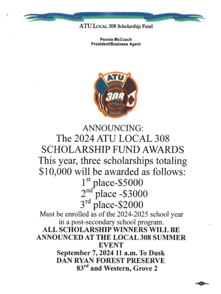 2024 ATU Local 308 Scholarship Fund | PDF