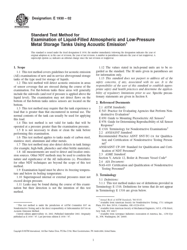 Examination of Liquid-Filled Atmospheric and Low-Pressure Metal Storage ...