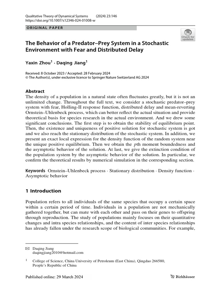 The Behavior of A Predator-Prey System in A Stochastic Environment With ...