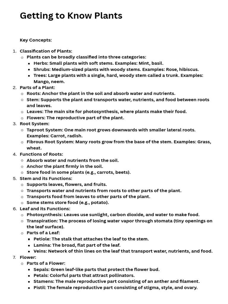 Class 6 CBSE Science - Chapter 7 Getting To Know Plants Notes | PDF ...