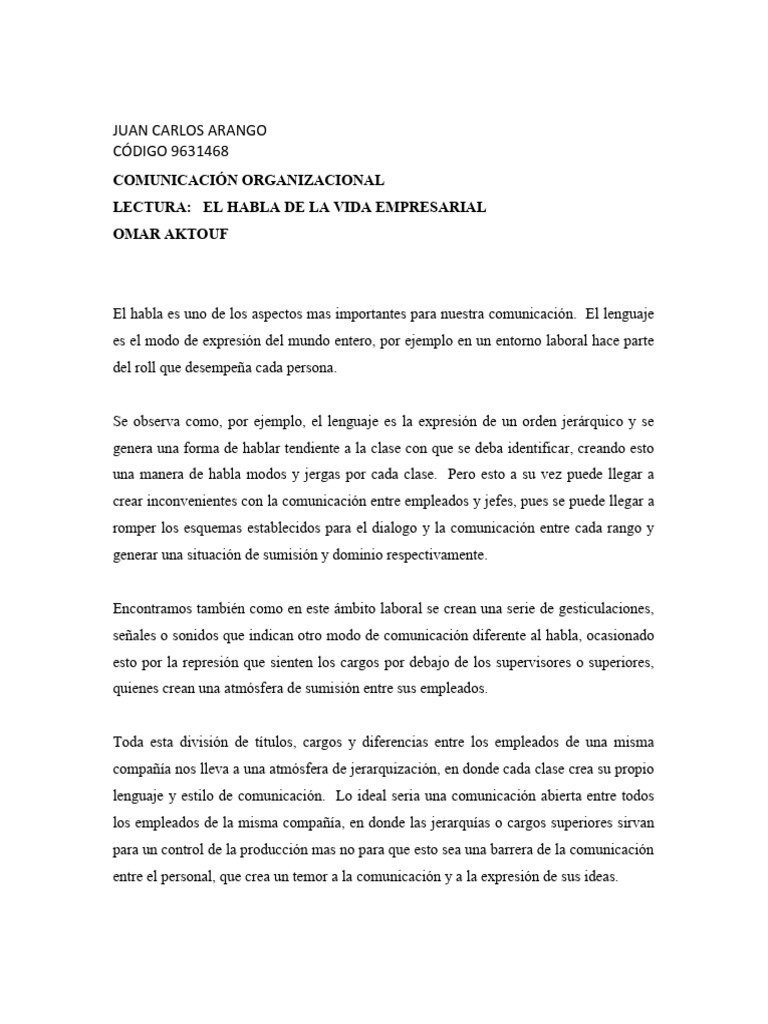 El Habla de La Vida Empresarial | PDF | Comunicación | Comprensión