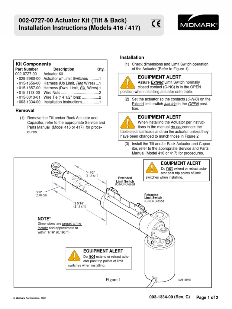 Midmark 416/417 Actuator Installation Guide | PDF | Switch | Electrical ...