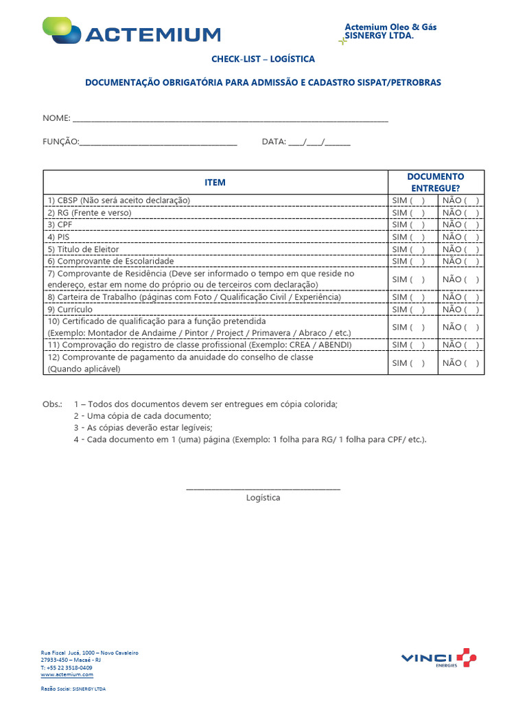 Checklist de Documentação Logística | PDF | Brasil