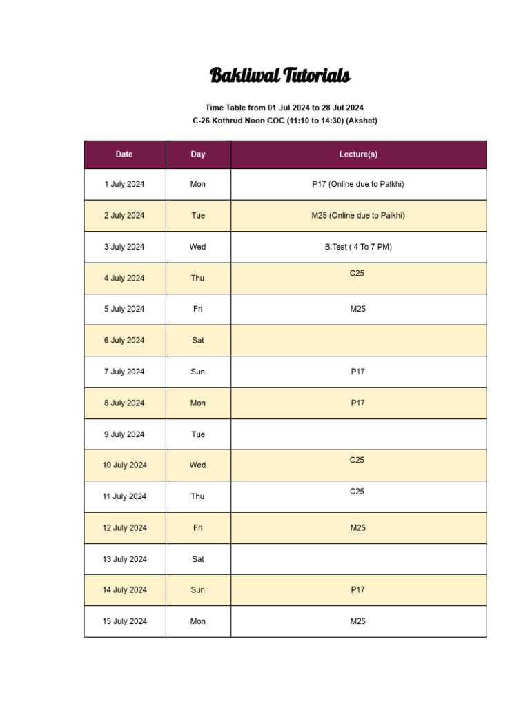 Bakliwal Tutorials Date Day Lecture S Pdf