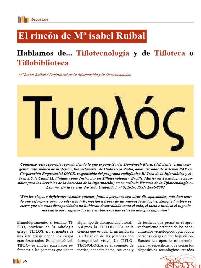 Hablamos De... Tifl Otecnología y de Tifl Oteca o | PDF | Discapacidad ...