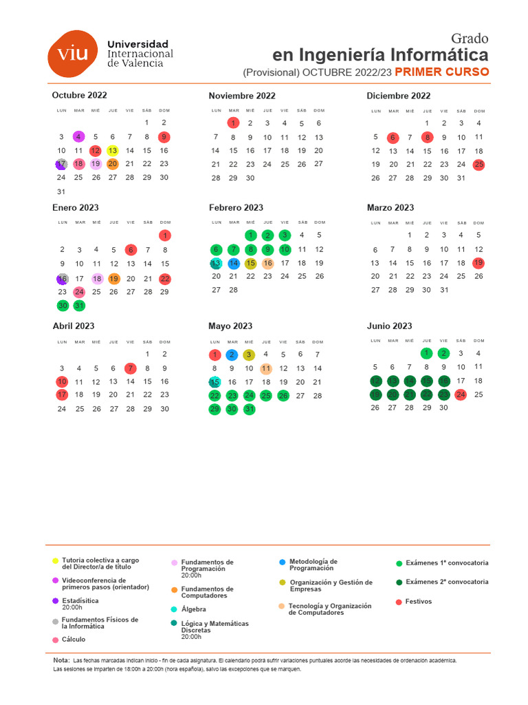 Calendario Grado en Ingeniería Informática - Web - 0 | PDF | Ciencias ...