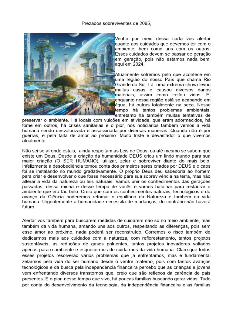 Carta Ao Futuro 2095 Pdf Vida Tempo