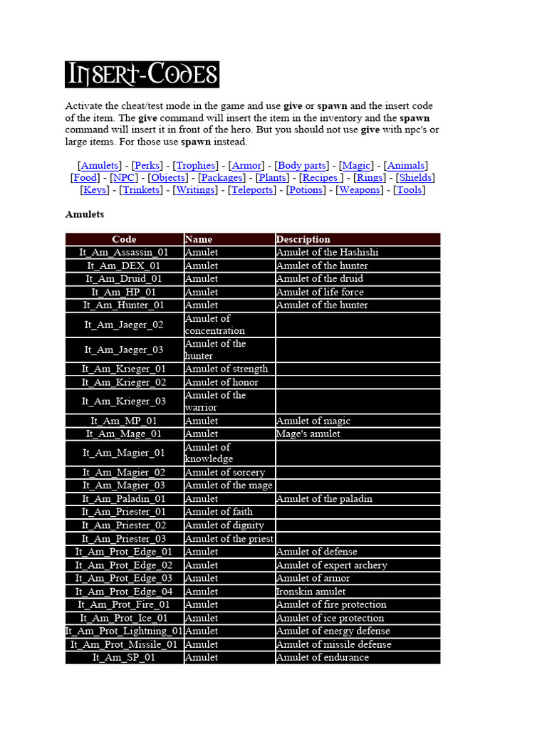 Dokumen.tips Gothic 3 Item Codes | PDF | Amulet | Armour