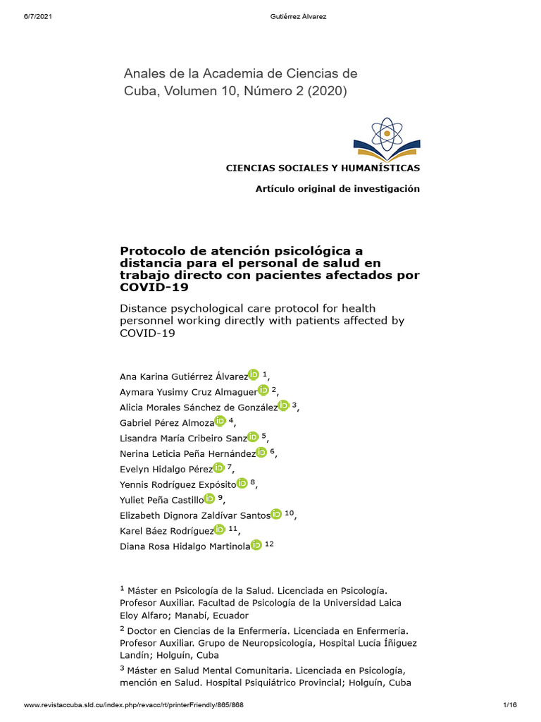 Gutiérrez Álvarez Protocolo de Atencion Psicologica A Distancia | PDF | Sicología | Ansiedad