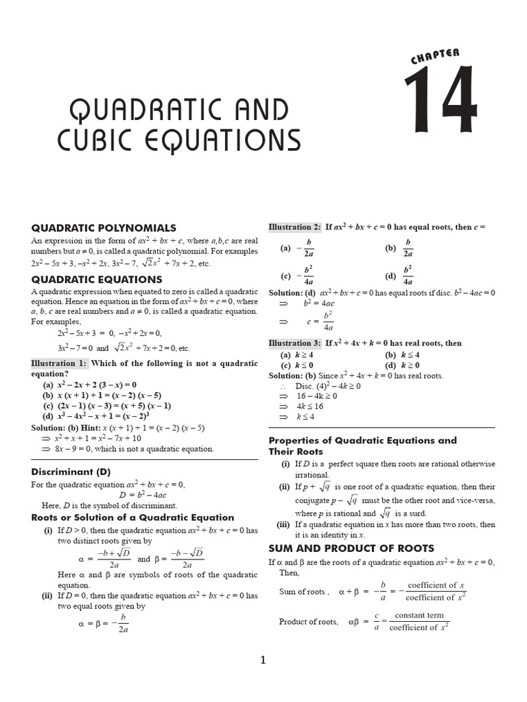 Quadratic and Cubic Equations | PDF | Quadratic Equation | Equations