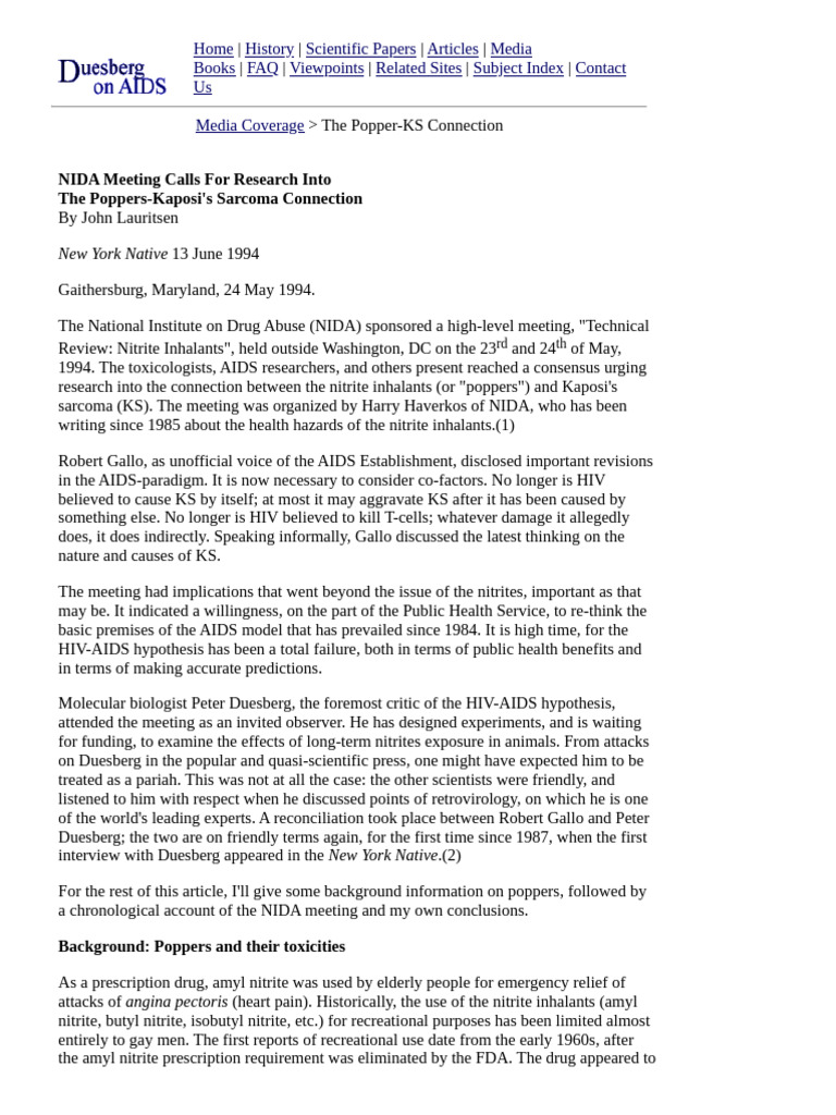 Duesberg On AIDS - The Poppers-KS Connection | PDF | Cytokine | Medicine