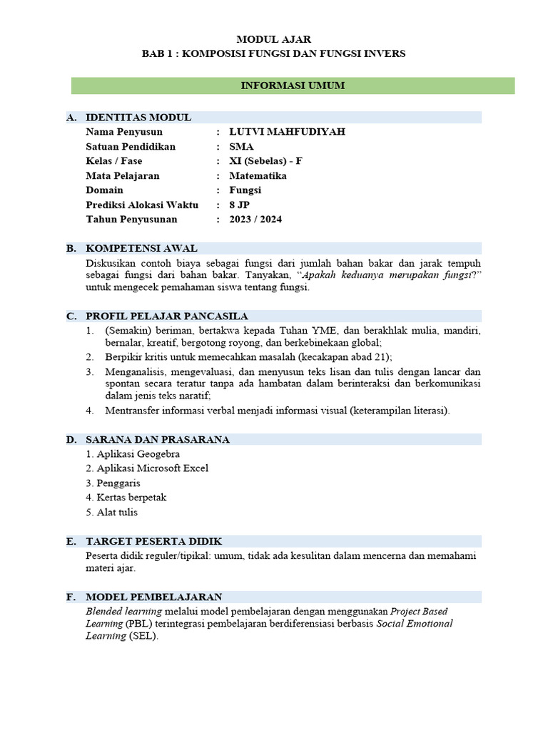 Modul Ajar Fungsi | PDF