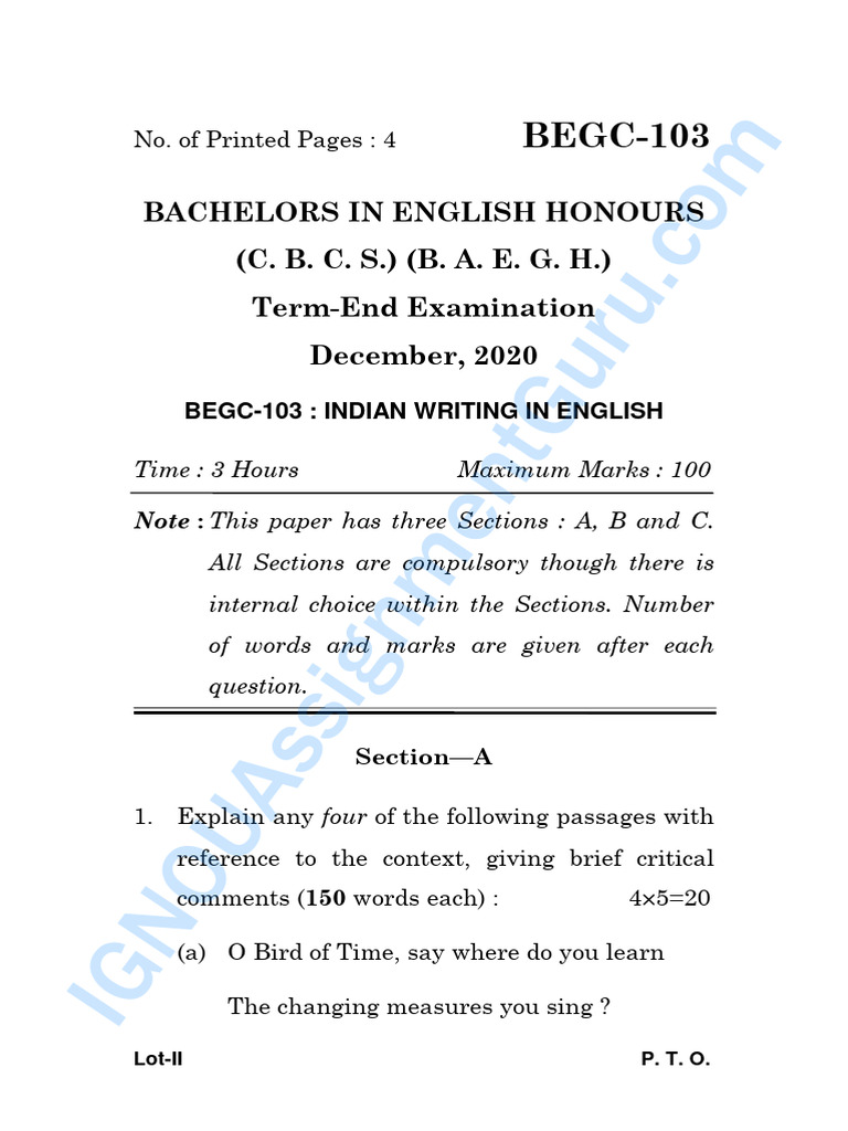June 21 Begc-103 Indian Writing in English | PDF