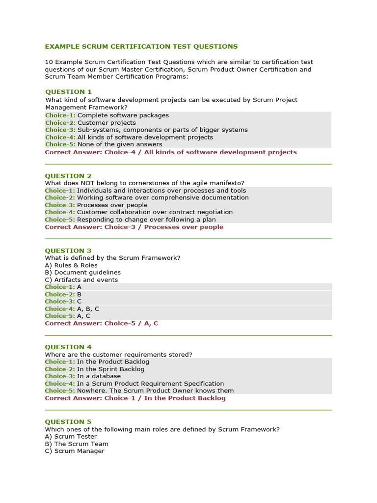 Scrum Certification Test Questions | PDF | Scrum (Software Development ...
