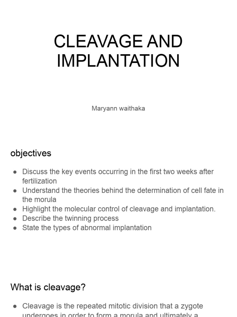 Cleavage and Implantation Overview | PDF | Biology | Developmental Biology