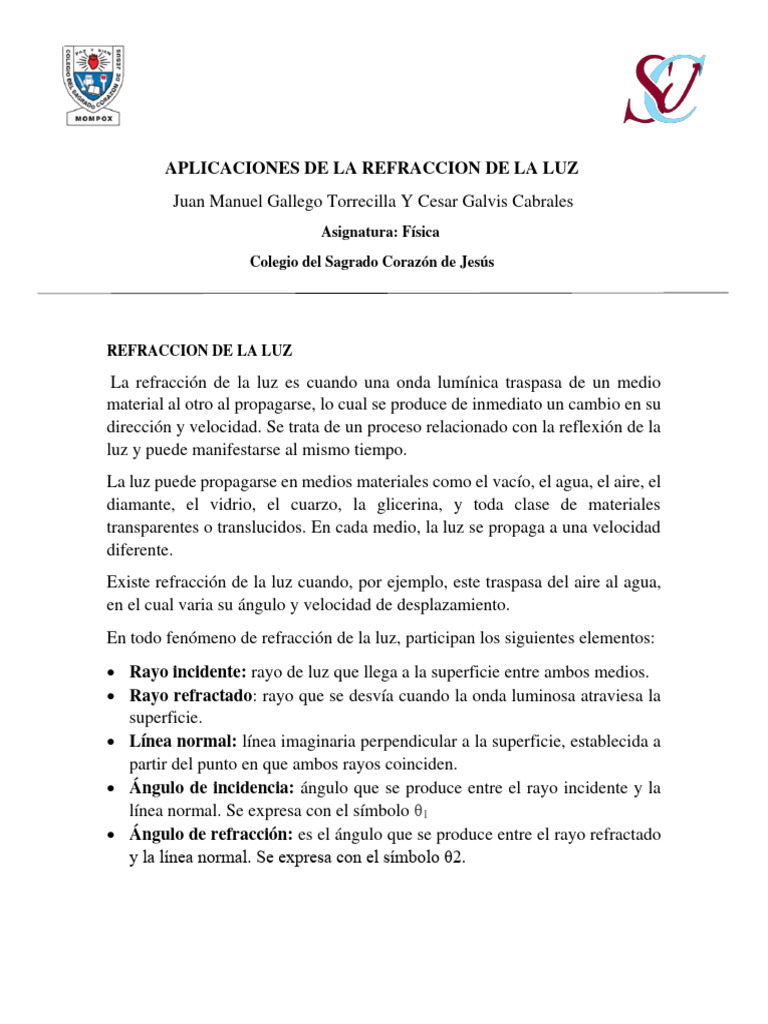 REFRACCION DE LA LUZ | Descargar gratis PDF | Refracción | Ligero